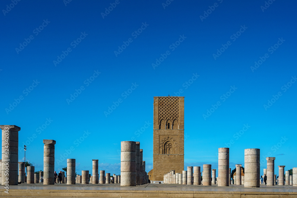 Morocco. Rabat. The magnificent Hassan Tower is an emblematic tower of ...
