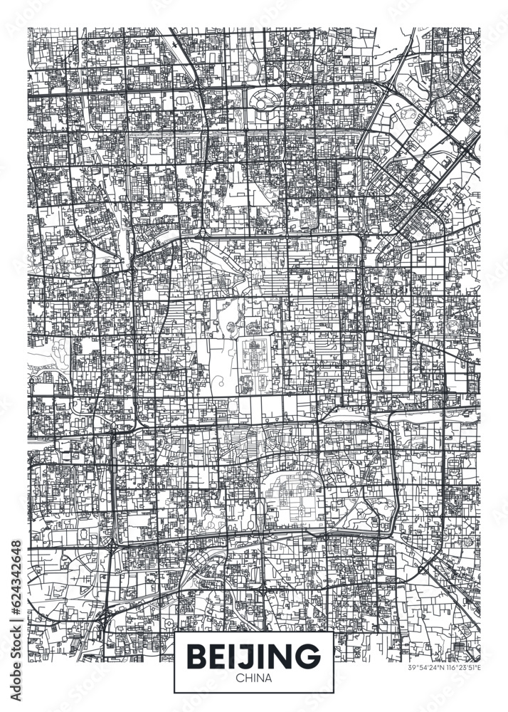 Poster City map Beijing, urban planning travel vector poster design ...