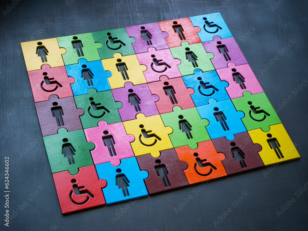 Plakát Multi-colored puzzle with figures as a symbol of diversity and ...