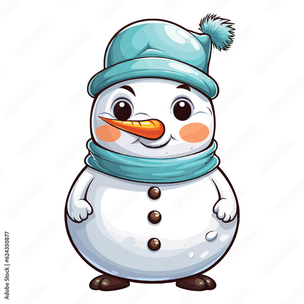 Cute Snowman Clipart 2D Illustration Stock Illustration | Adobe Stock