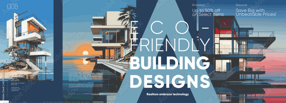 Modern architecture of the house. Minimalistic banner, typographic ...