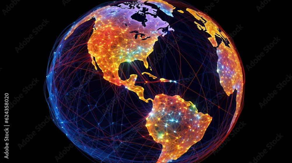 Symbol of globalization Earth Connected Globe at Night Outta Space Shot ...