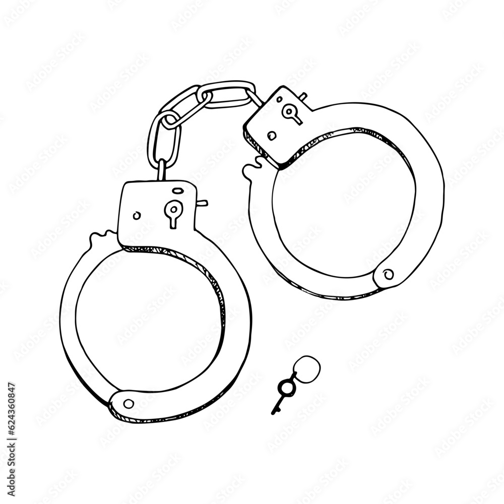 Handcuffs. Simple linear graphic design. Sketch vector illustration ...