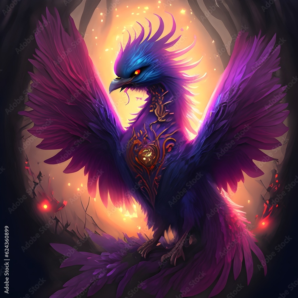 Phoenix bird. fantastic magical illustration Fantasy background with ...