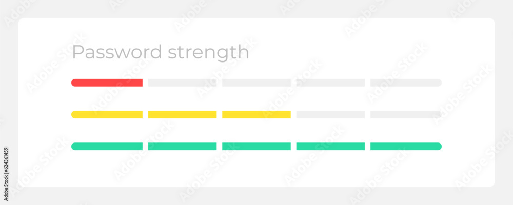 Password strength indicator UI element template. Editable isolated vector dashboard component ...