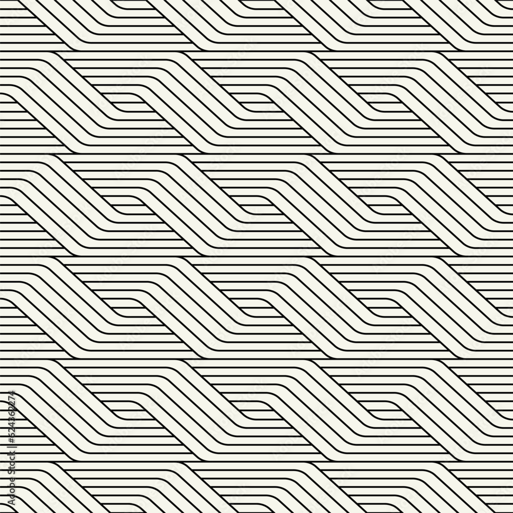 Vector Seamless Pattern Line Art Geometric Waves Endless Stylish Texture Ripple Thin