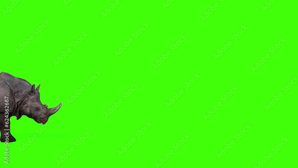 3D realistic Large Rhino Walk Cycle Side enters the left side and out ...