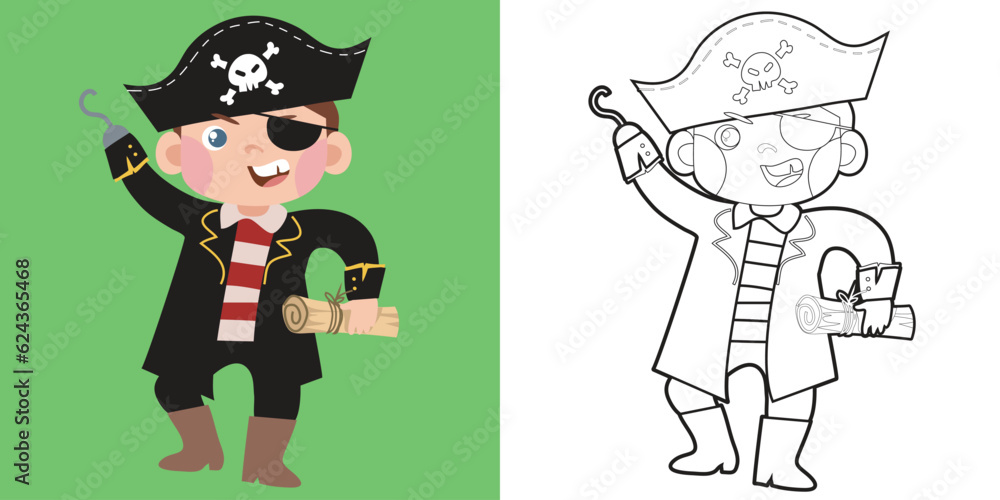 Coloring page the cute pirate boy cartoon character. Educational ...