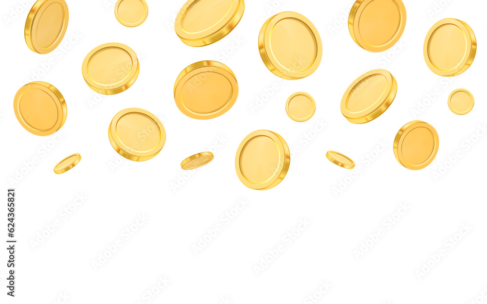 Splash of empty coins, positions of animated money, rain of dropping ...