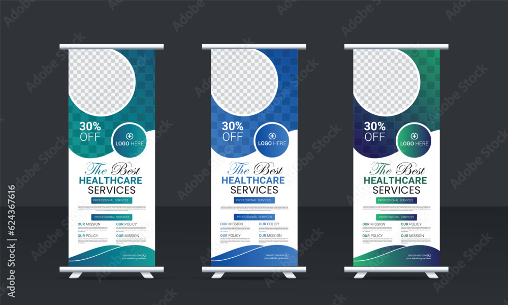 Healthcare and medical rollup and standee banner design template set ...