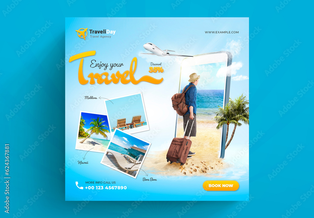 Travel Social Media Post Layout Stock Template | Adobe Stock