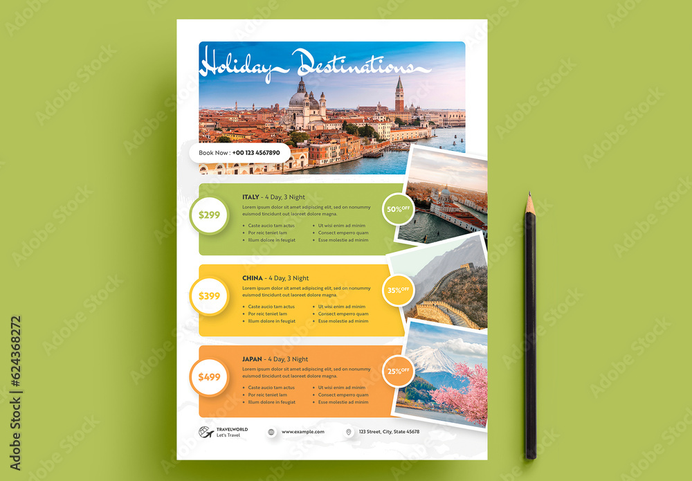 Flyer Travel Agency Layout with Colorful Accents Stock Template | Adobe ...