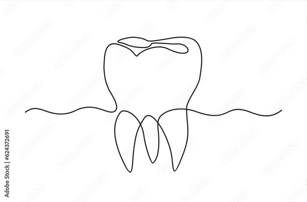 Tooth continuous one line drawing minimalism design. Illustration with ...