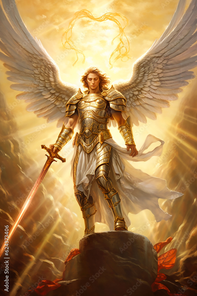 Graphic and biblical representation of the Archangel Michael. AI ...