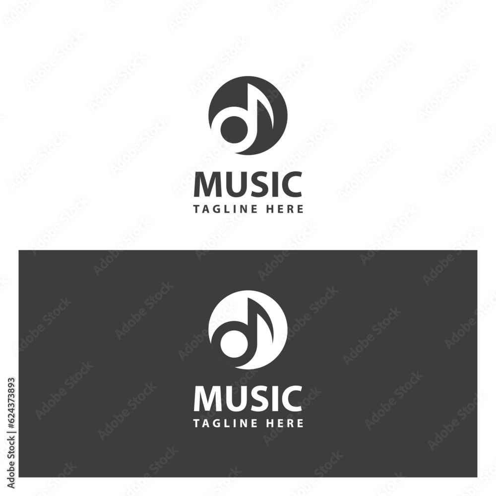 editable flat music vector logo design in black and white Stock Vector ...