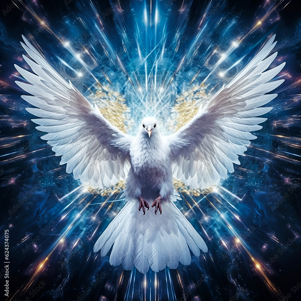 Graphic and biblical representation of the Holy Spirit in the form of a ...
