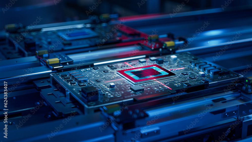 Printed Circuit Board with Advanced Processing Unit. Conveyor on ...