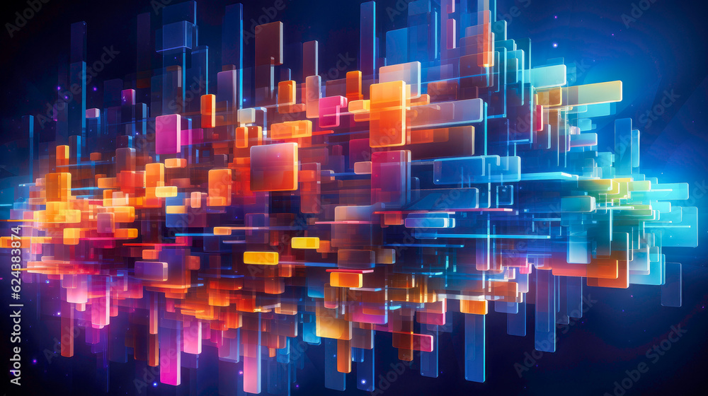 Neon Harmonies Abstract Pixel Art with Irregular Lines and Electronic ...