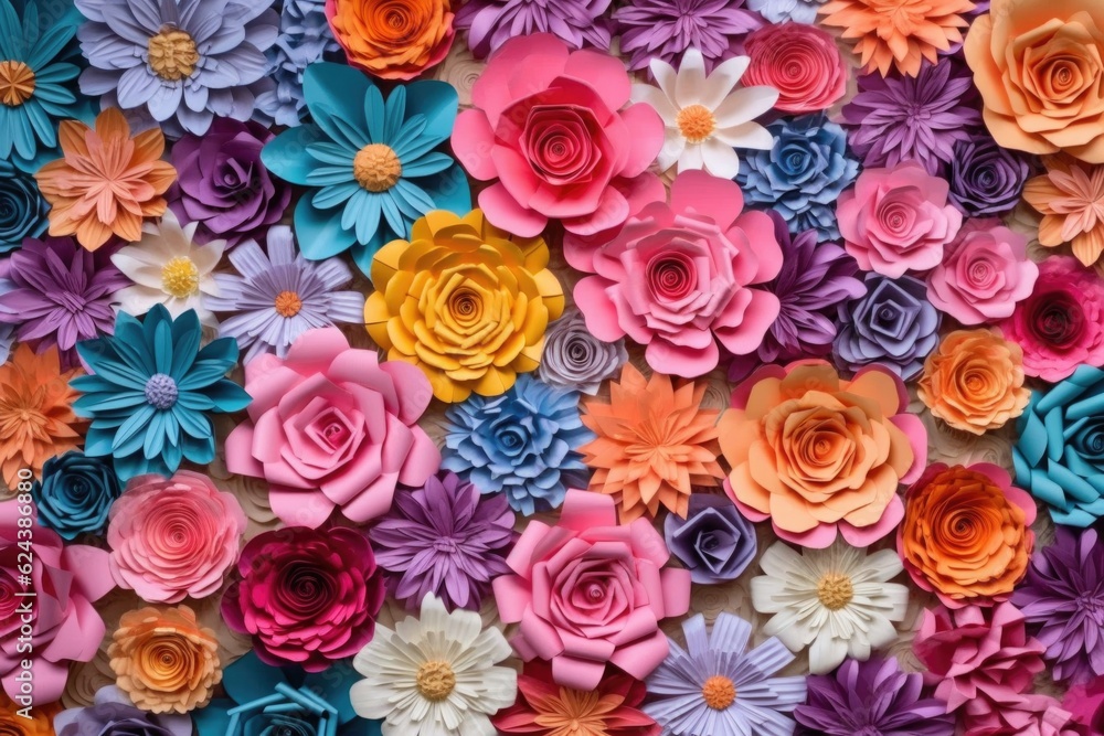 colorful paper flower wall as a vibrant background, created with ...