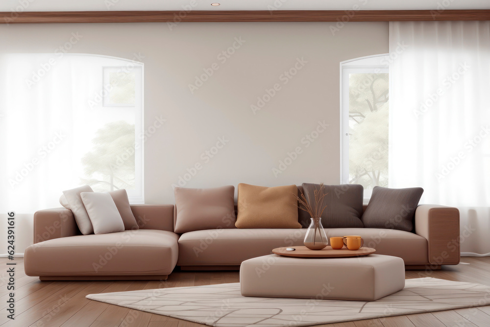 3D style. Living room design with sofa set. The wall of the room is a ...