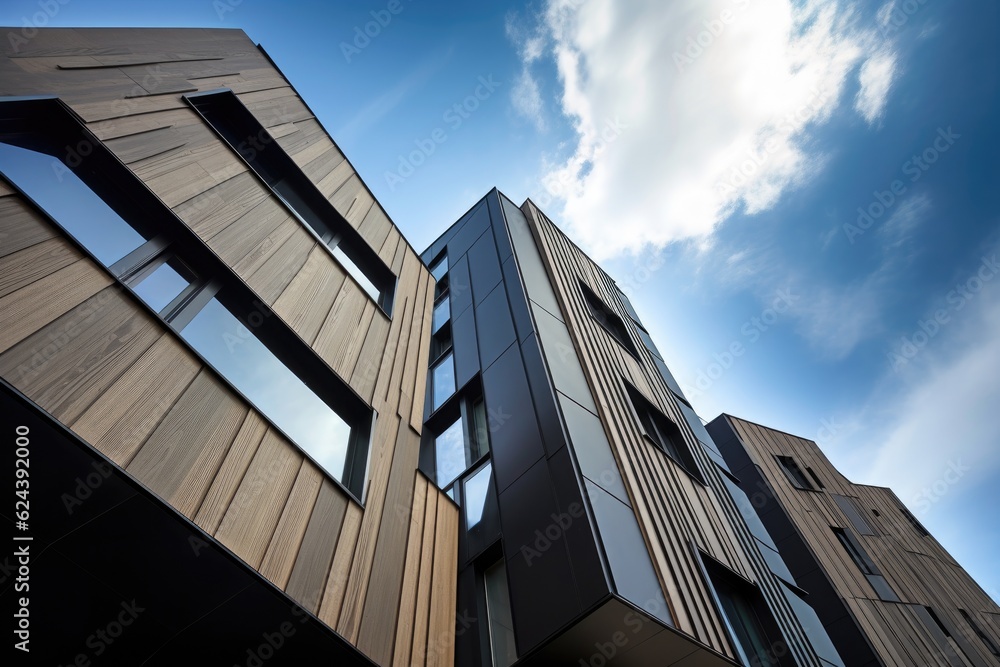 diagonal lines and geometric shapes of modern building facades create ...