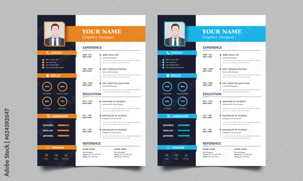 Vetor de Modern and creative cv resume design template. Resume template ...