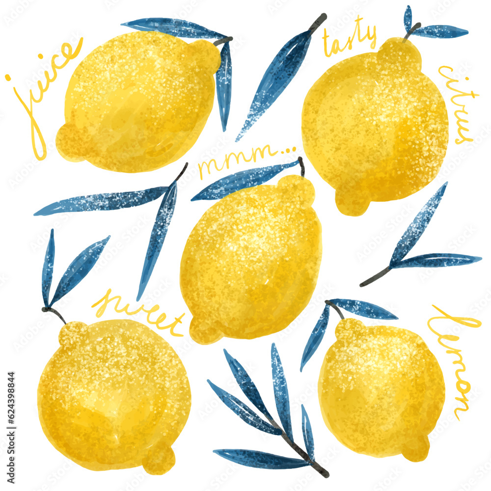 Lemon. Abstract modern set of lemon clipart on a white background ...