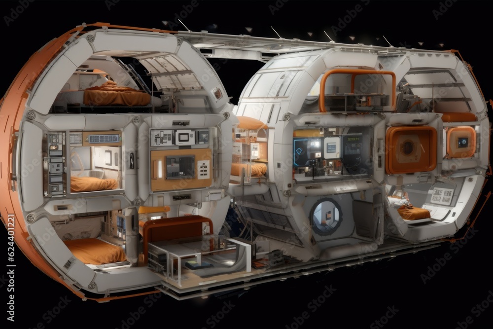 modular space habitat with expandable modules, created with generative ...
