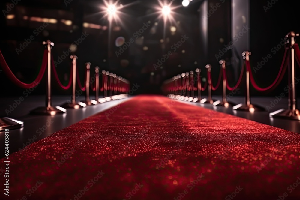 Red carpet with obstacles and red ropes for celebrity ceremony. Stock ...