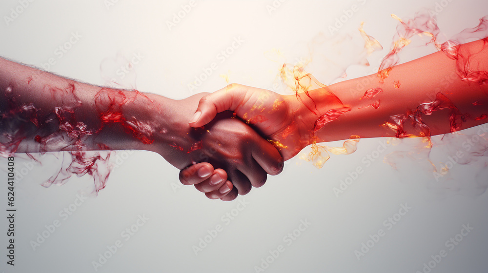 3d Human Handshake, clapping and punching . Business succes, teamwork ...