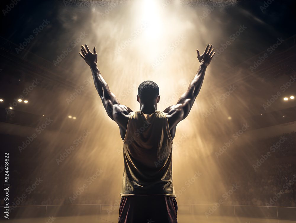 Basketball player celebrating in the stadium. Concept of winner ...