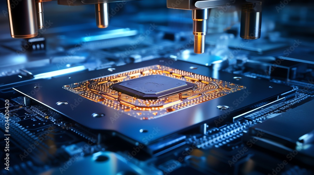 Modern microchip manufacturing background, illustration for product ...