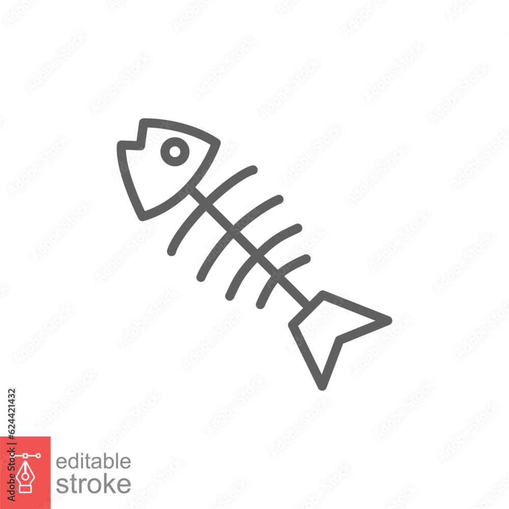Fish bone icon. Simple outline style. Fishbone skeleton, fish skull ...