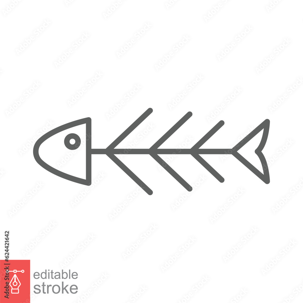 Fish bone icon. Simple outline style. Fishbone skeleton, fish skull ...