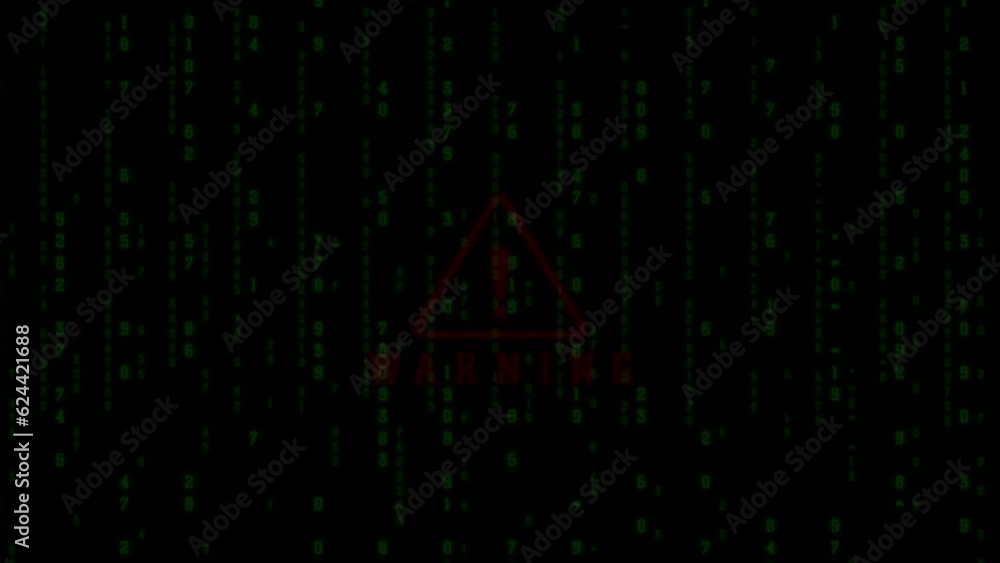 4k animation of warning with binary code technology background.concept of web developer. digital ...