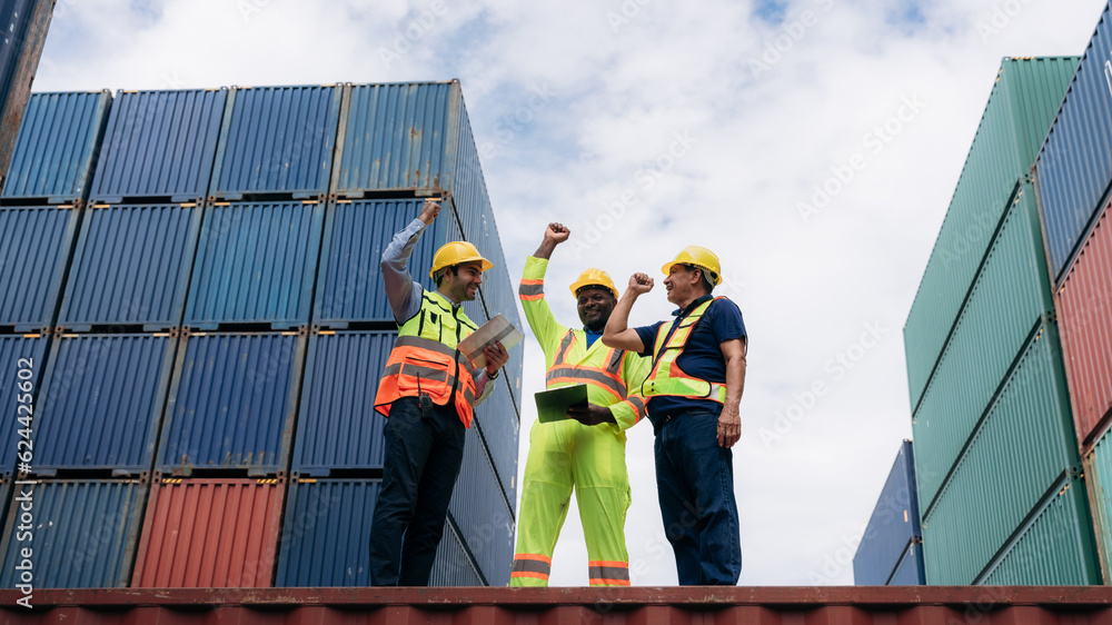 Team worker stack hand and shake hands to show success work at ...