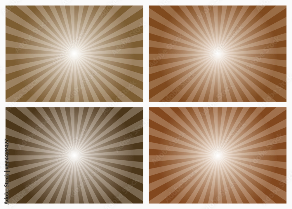 Brown sunburst pattern background set. Sunburst with rays background ...
