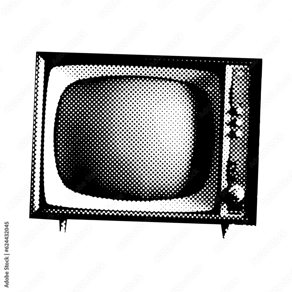 Halftone retro television device. Vintage TV collage element. Vector ...