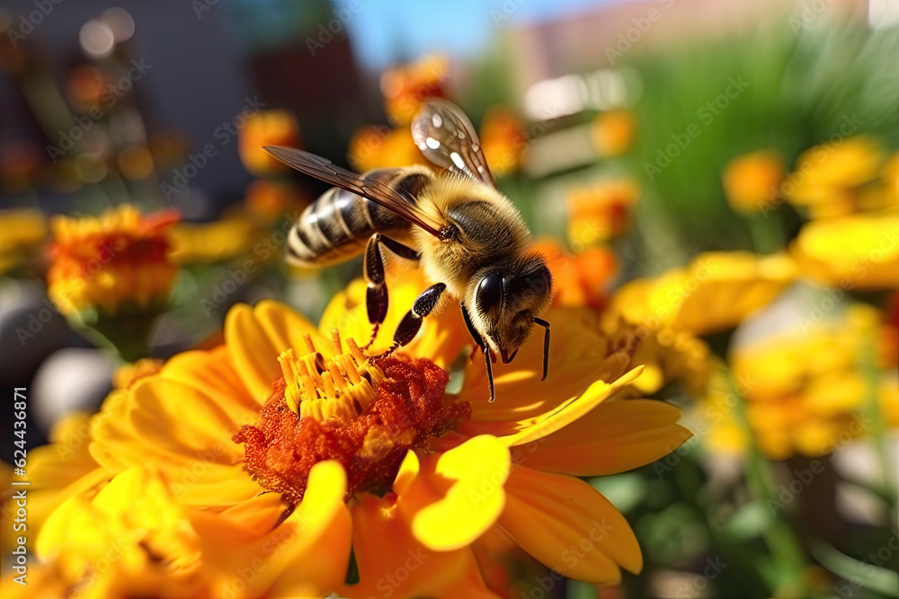 bee buzzed around the flowers ภาพถ่ายสต็อก | Adobe Stock