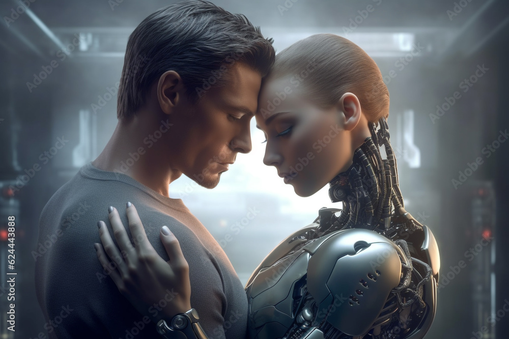 Love relationship between a human and a robot. The connection of human ...
