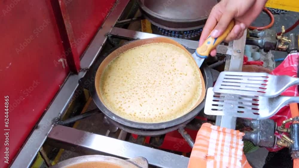The making process of sweet cheese pan-fried pastry famously known as ...