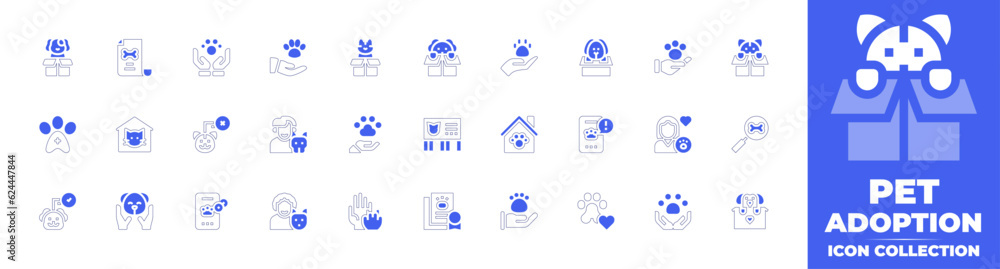 Pet adoption icon collection. Duotone style line stroke and bold ...