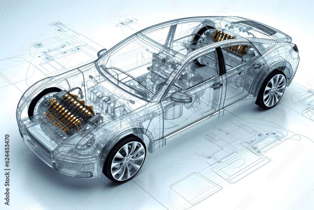 transparent car engine model with glassy sleek look. new generation car ...