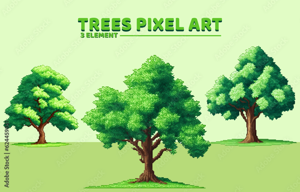 Tree pixel art design vector nature game assets 2d 8bit retro landscape ...