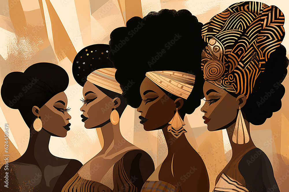 Abstract poster, Wall art design with beautiful black women, cartoon ...