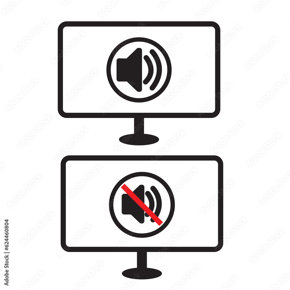 Icono de un monitor con el símbolo de volumen encendido y apagado ...