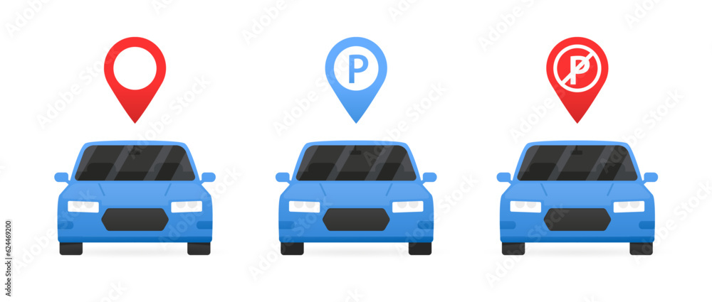 Car parking icon set. Parking space sign. Parking location. No parking ...