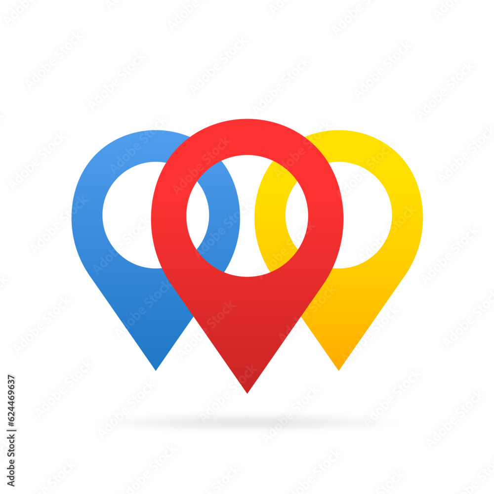Set of colorful map pointer. Map pins, markers. Location icons for map. Isolated on white ...