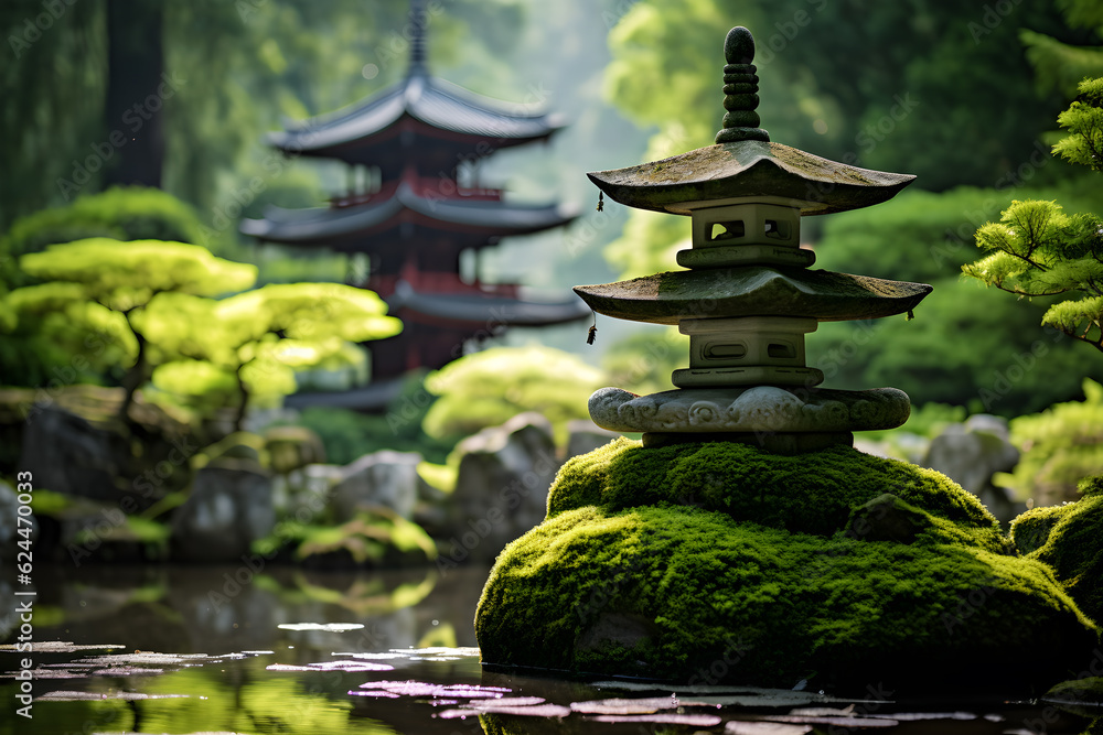 Serenity in Stone Zen Garden with a Traditional Japanese Pagoda Stock ...