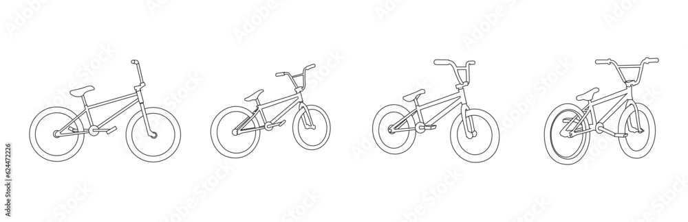 Freestyle bicycle types vector linear set. Outline symbols pack ...